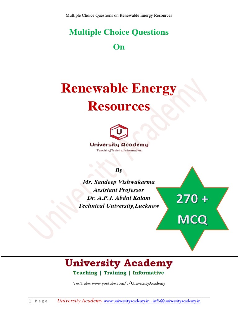 Renewable Energy Resources MCQ Merged | PDF | Renewable Energy | Biofuel