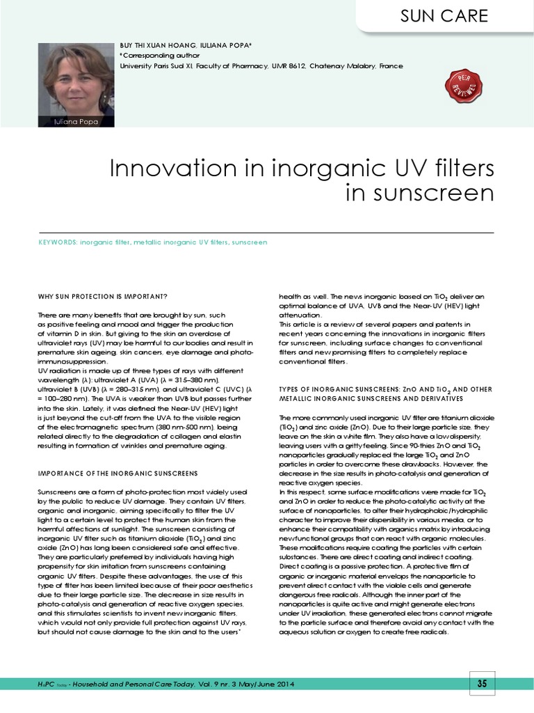 2014 Inorganic UV Filters | PDF | Titanium Dioxide | Ultraviolet