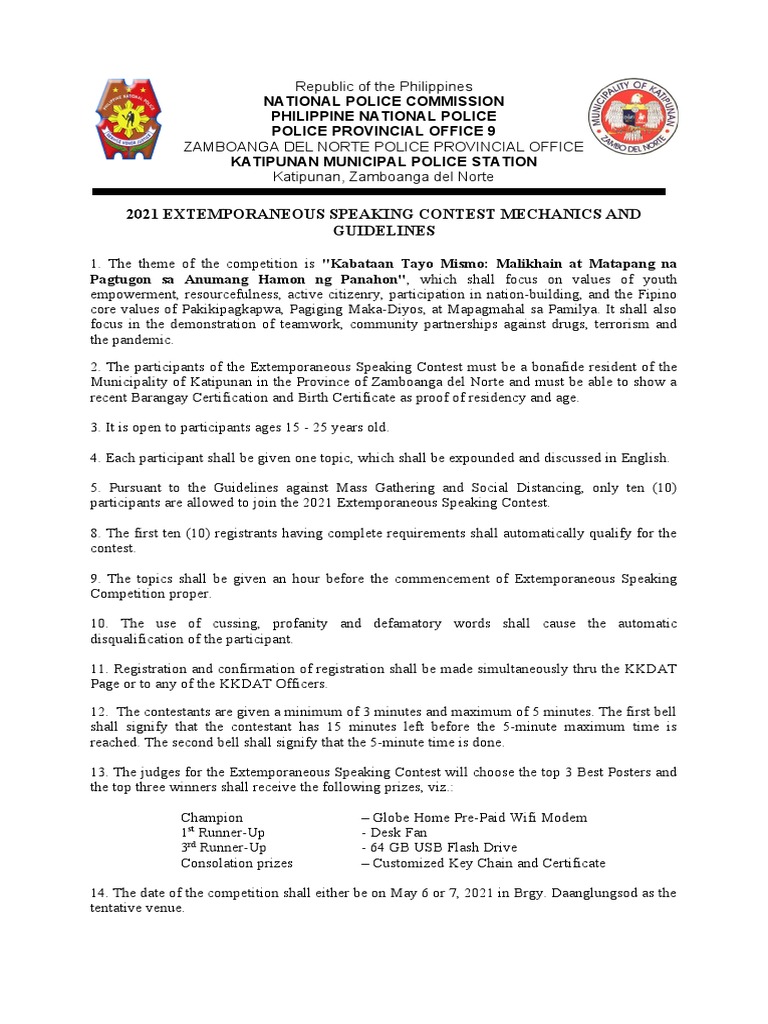 RULES and GUIDELINES Extempo and Poster Making Contest | PDF ...