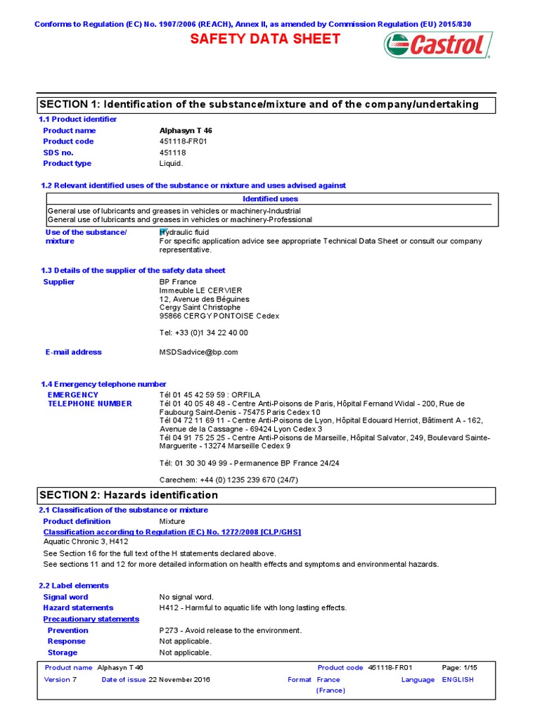 Castrol Alphasyn T46 English | PDF | Personal Protective Equipment ...