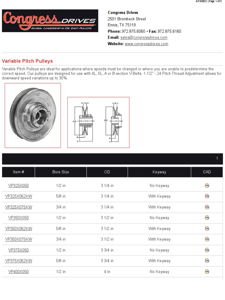 Variable Pitch Pulleys | PDF | Belt (Mechanical) | Manufactured Goods
