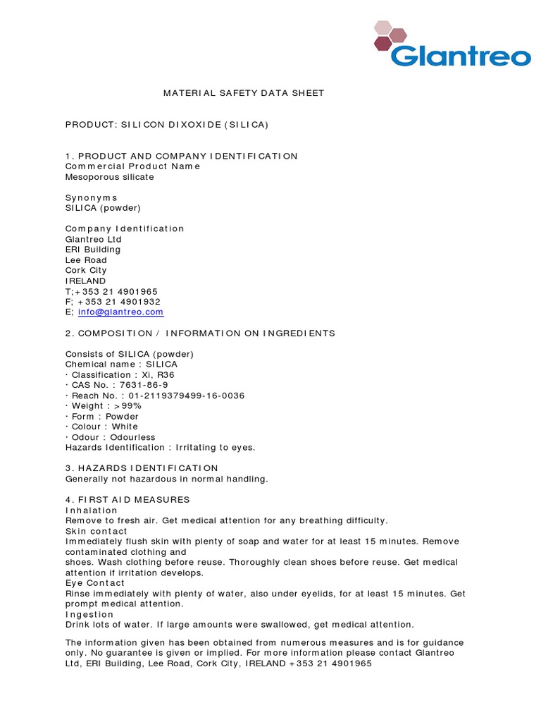 Silica MSDS | PDF | Silicon Dioxide | Water