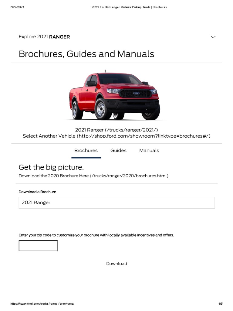 2021 Ford® Ranger Midsize Pickup Truck - Brochures | PDF | Fuel Economy ...