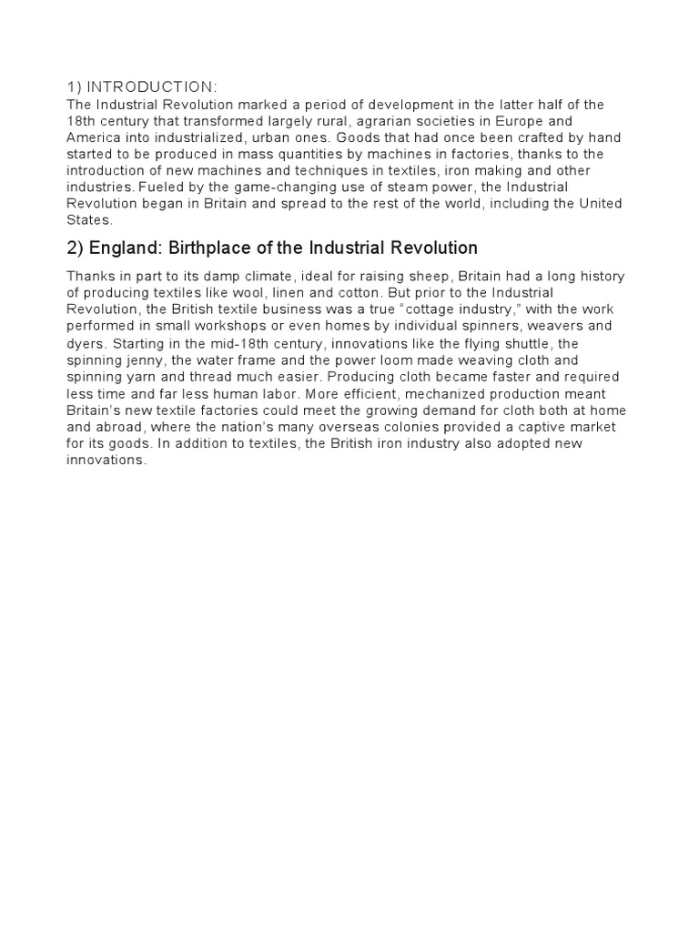 2) England: Birthplace of The Industrial Revolution: 1) Introduction | PDF