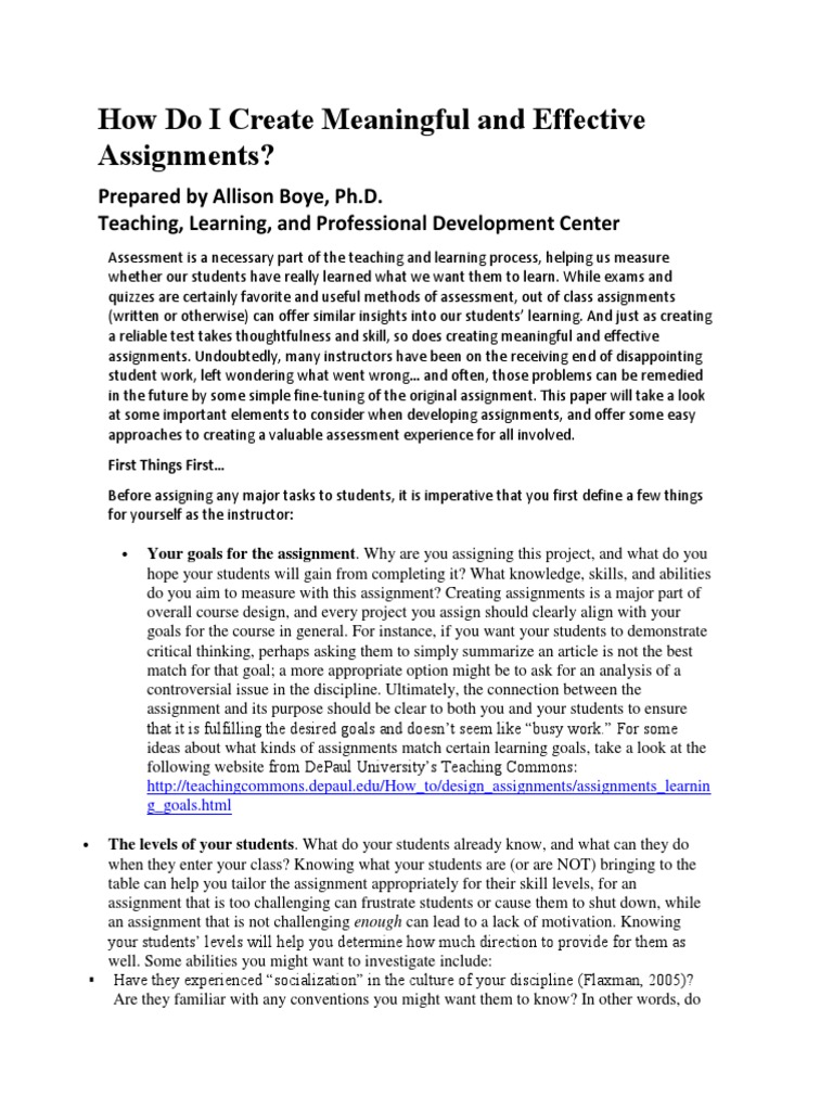 How Do I Create Meaningful and Effective Assignments? | PDF ...