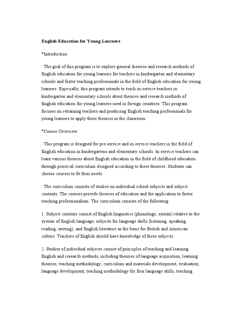 English Education For Young Learners | PDF | English As A Second Or ...