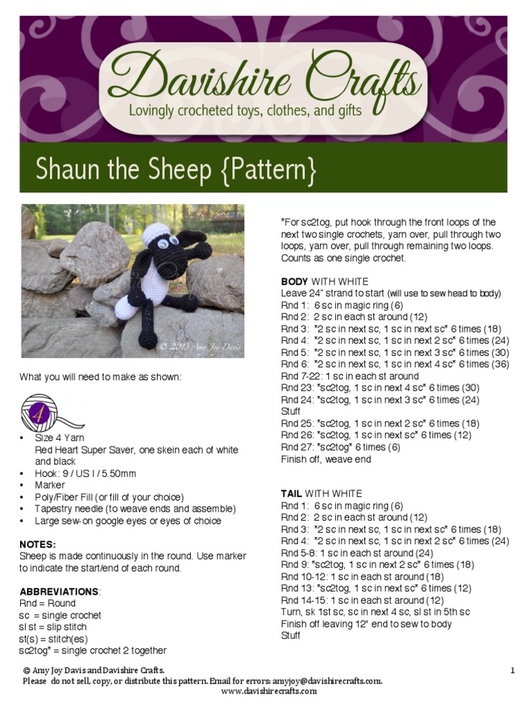 Shaun The Sheep (Pattern) : Body With White | Download Free PDF | Yarn ...