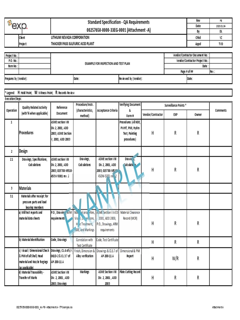 00257650-0000-33EG-0001 - Rev PB - Attachment A - ITP Example | PDF | Specification (Technical ...