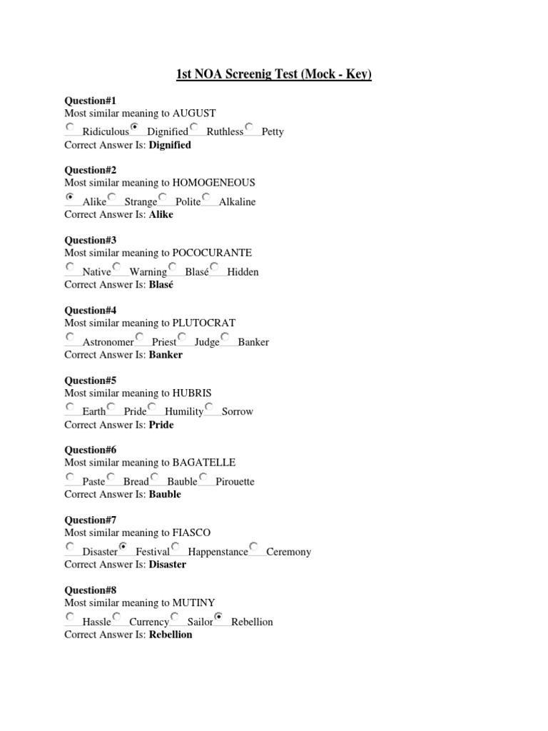 1st NOA Screenig Test (Mock - Key) | PDF | Pakistan | Hadith