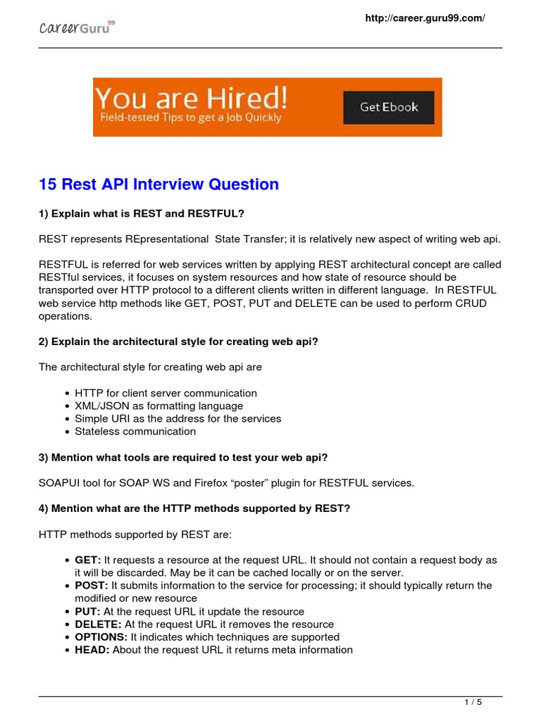 15 Rest API Interview Question | PDF | Representational State Transfer | Web Service