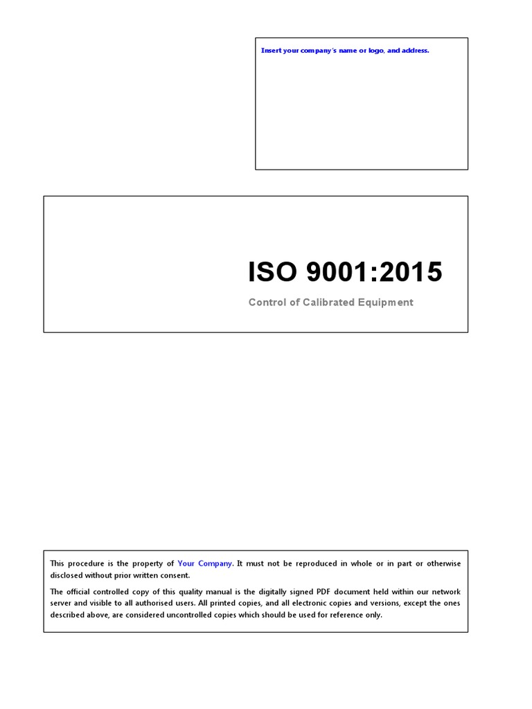Control of Calibrated Equipment Procedure | PDF | Calibration ...