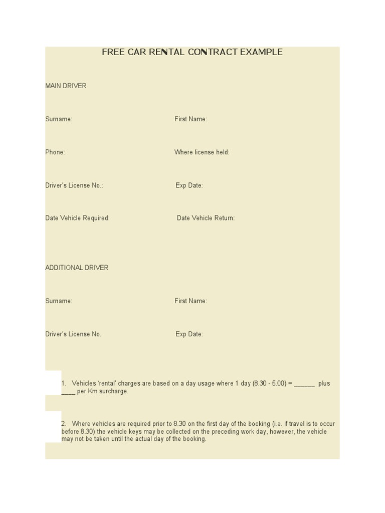 Free Car Rental Contract Example | PDF | Vehicles | Car Rental
