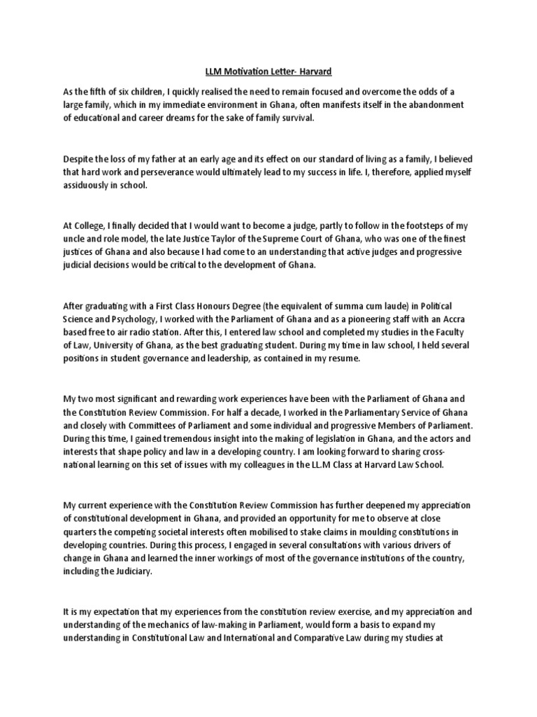Harvard LLM Motivation Letter | PDF | Parliament | Judge