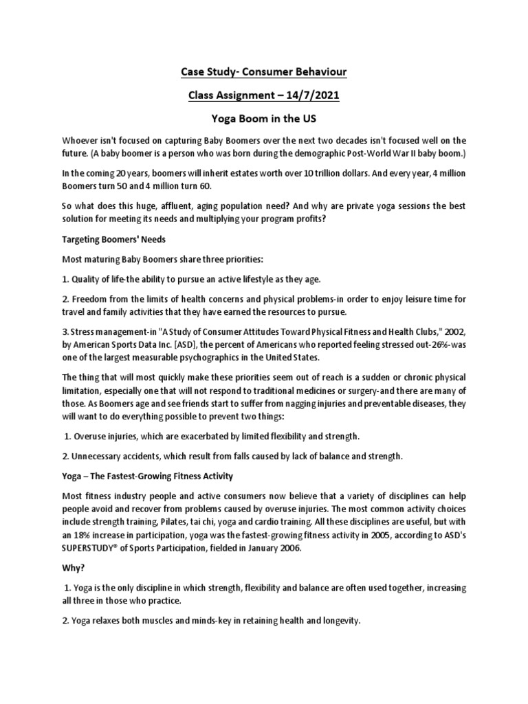 Case Study-Consumer Behaviour Class Assignment - 14/7/2021 Yoga Boom in ...