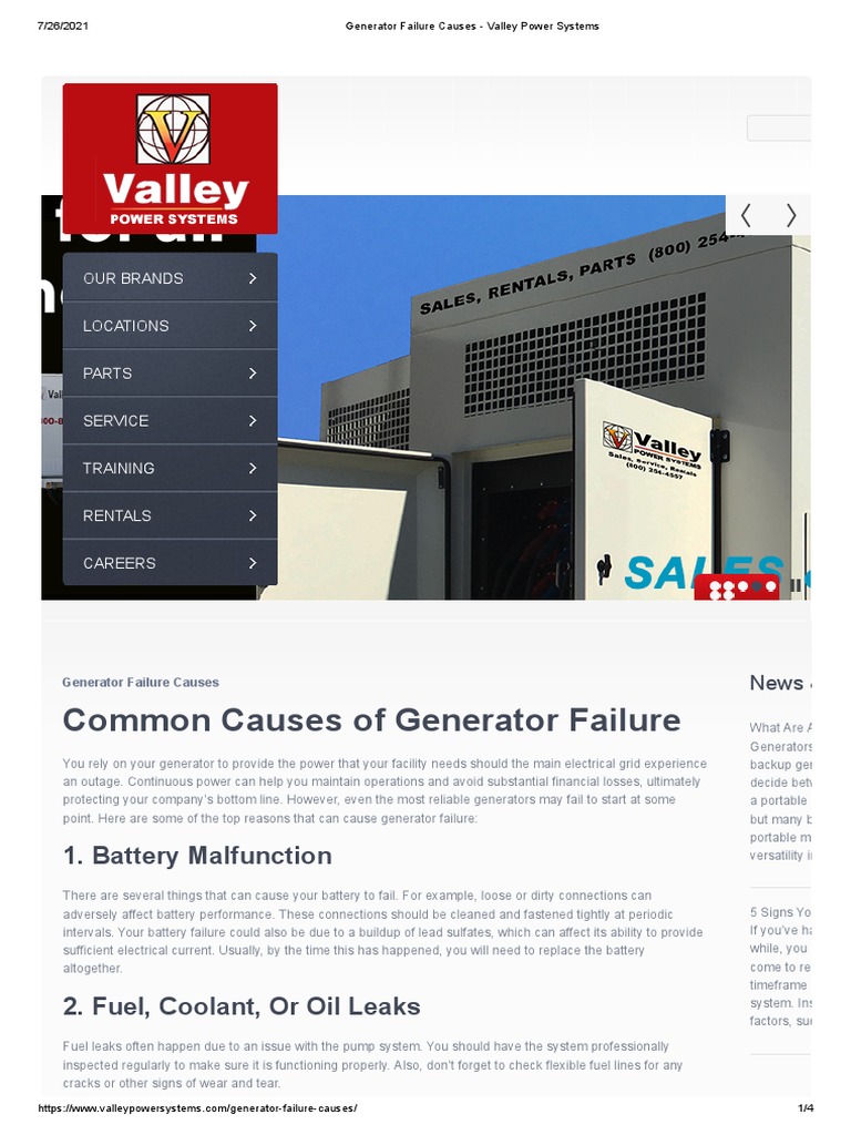 Generator Failure Causes - Valley Power Systems | PDF | Motor Oil ...