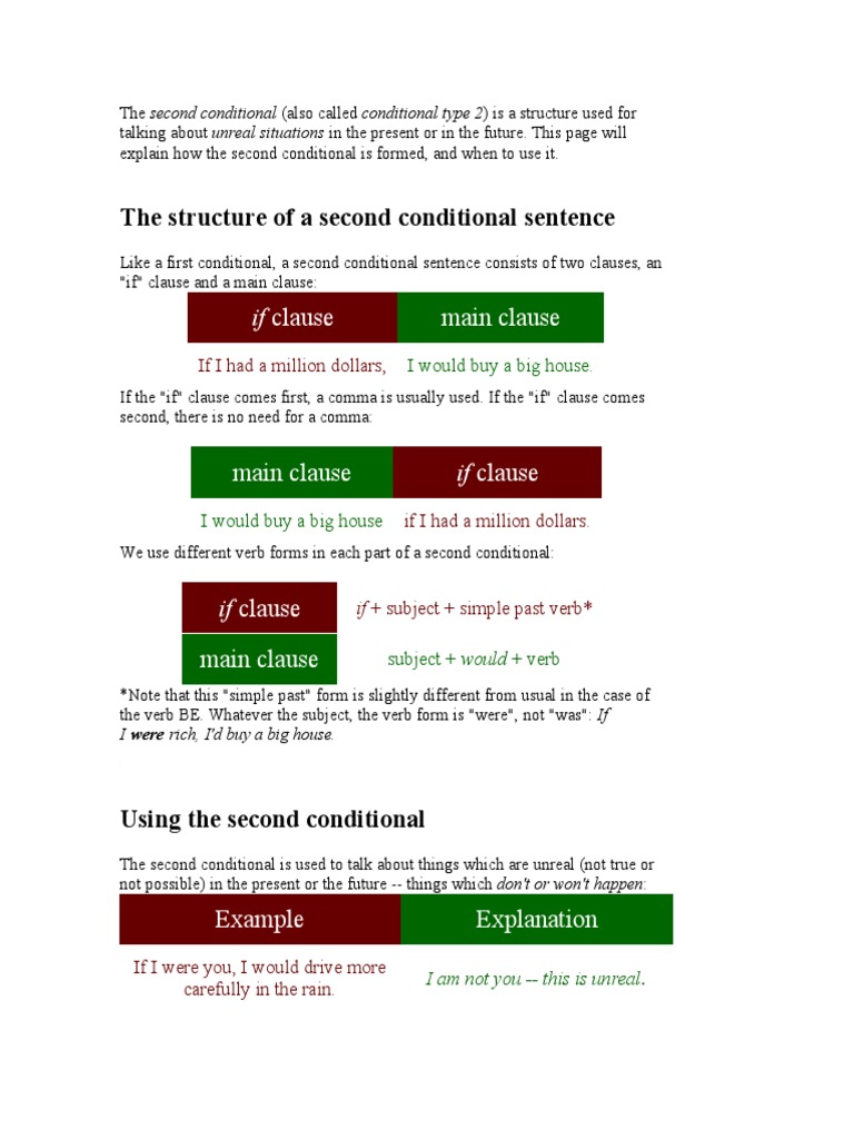 The Structure of A Second Conditional Sentence: Main Clause | PDF | Verb | Sentence (Linguistics)