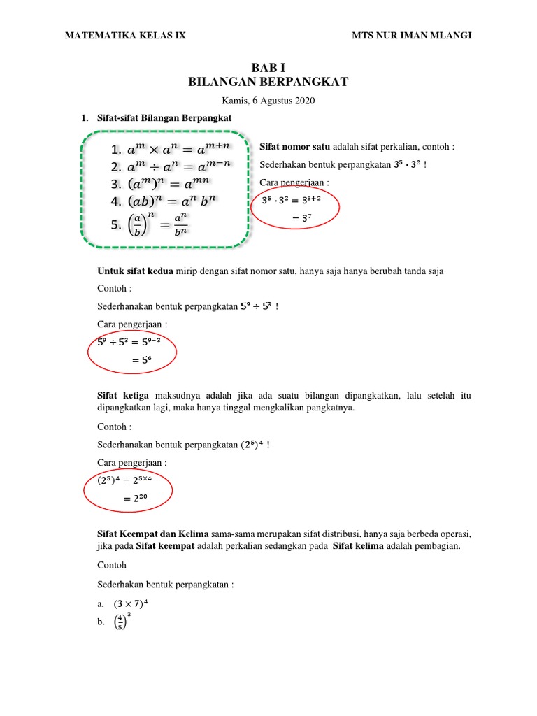 Materi Kelas Ix Matematika Sifat Perpangkatan | PDF