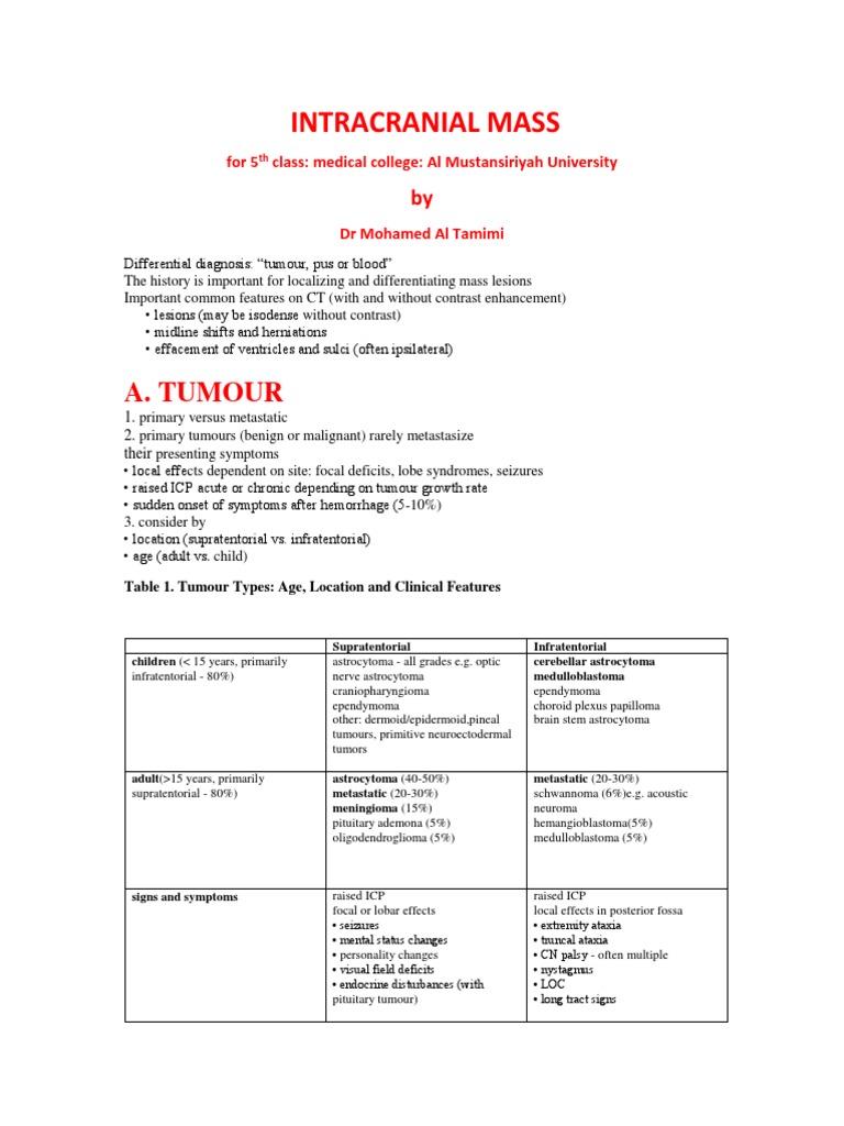 6 - Intracranial Mass | PDF | Brain Tumor | Nervous System