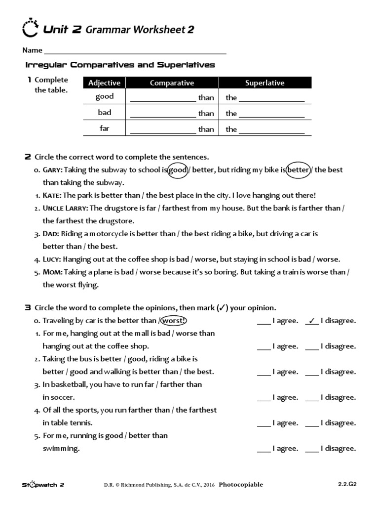 Stopwatch 2 Unit 2 Grammar 2 (2.2.G2) | PDF