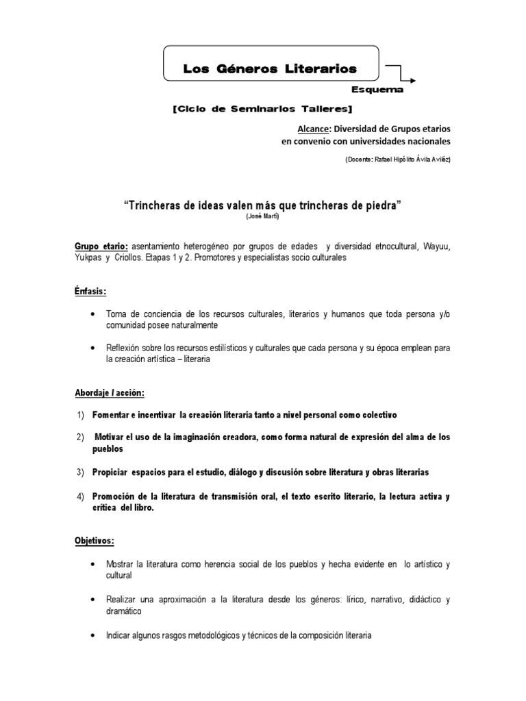 Los Gèneros Literarios Esquema de Presentación | PDF | Poesía | Autor