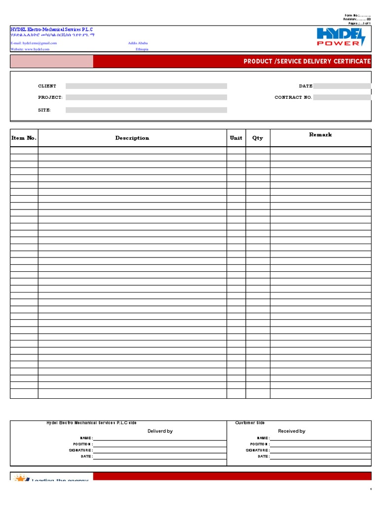 Product Delivery Certificate | PDF