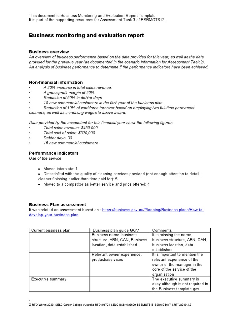 Business Monitoring and Evaluation Report Template v2 | PDF | Strategic ...