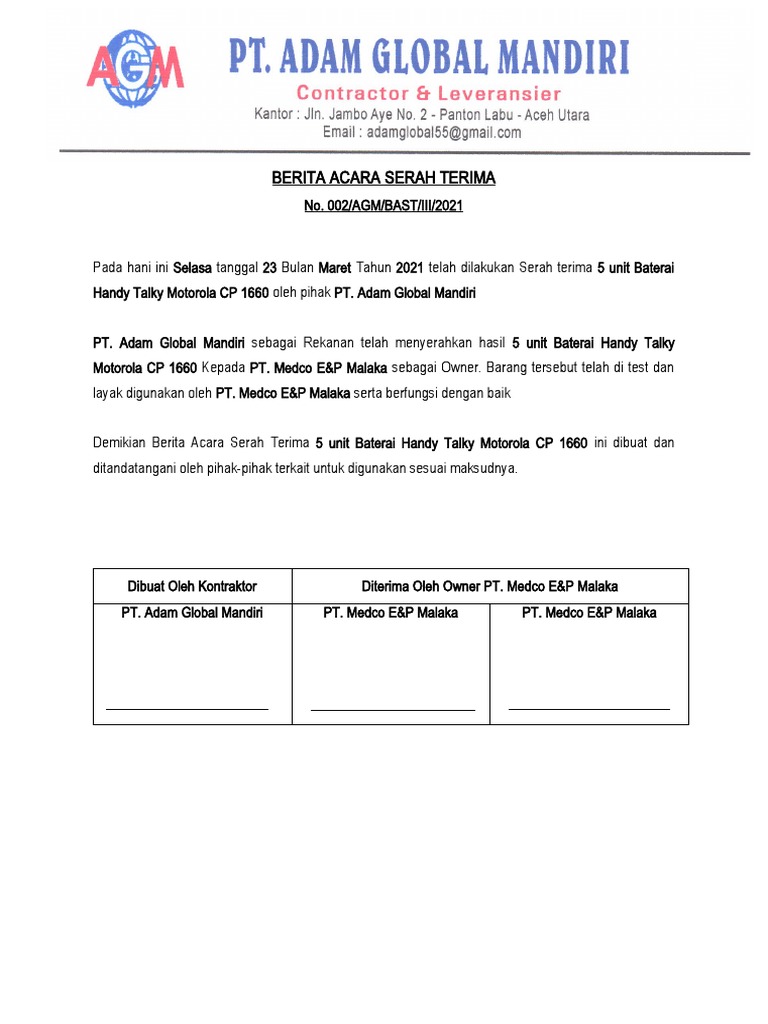 Berita Acara Hand Over | PDF