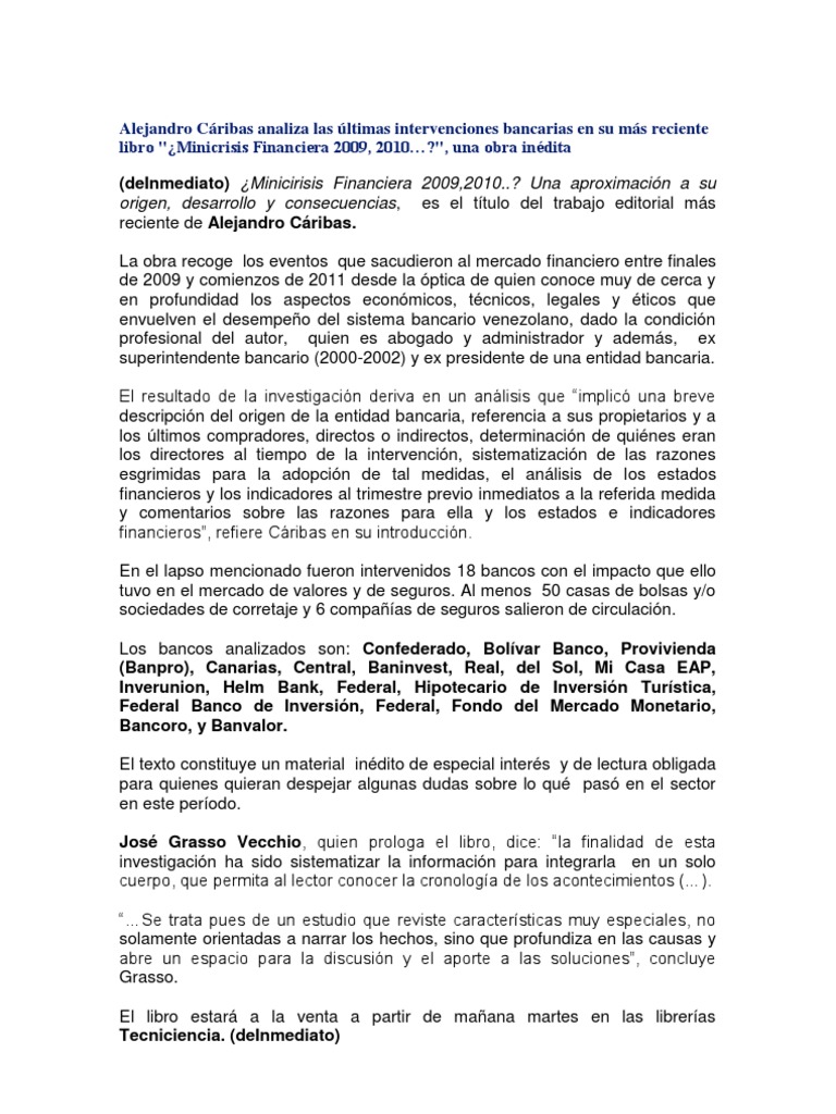 Alejandro Cáribas Analiza Las Últimas Intervenciones Bancarias en Su ...