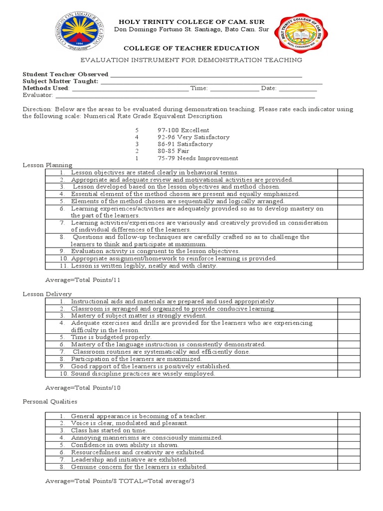 Evaluation - Demo Teaching | PDF | Teacher Education | Learning