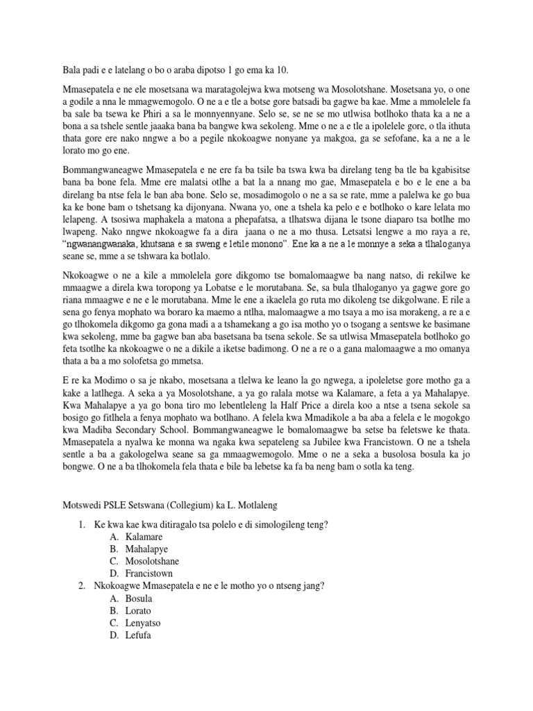 Setswana STD 6 Term 1 2020 | PDF