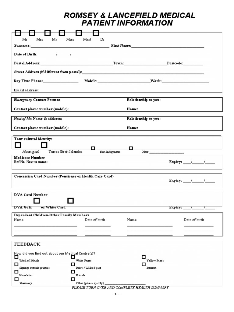 Patient Registration Form Template | PDF | Health Care | Medicine