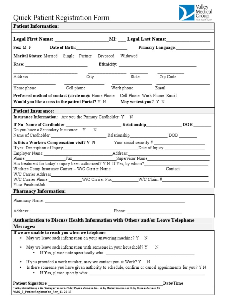 Patient Registration Form 29 | PDF | Medical Prescription | Physical ...