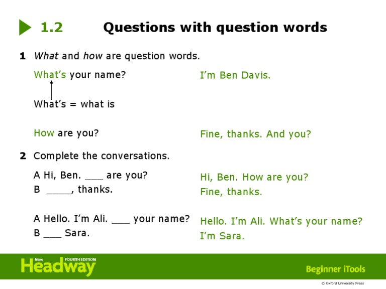 Questions With Question Words: Your Name? What's What Is Are You? | PDF