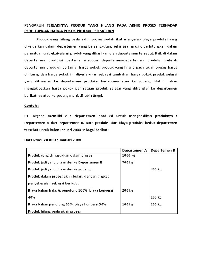 05.b. PENGARUH TERJADINYA PRODUK YANG HILANG PADA AKHIR PROSES TERHADAP ...