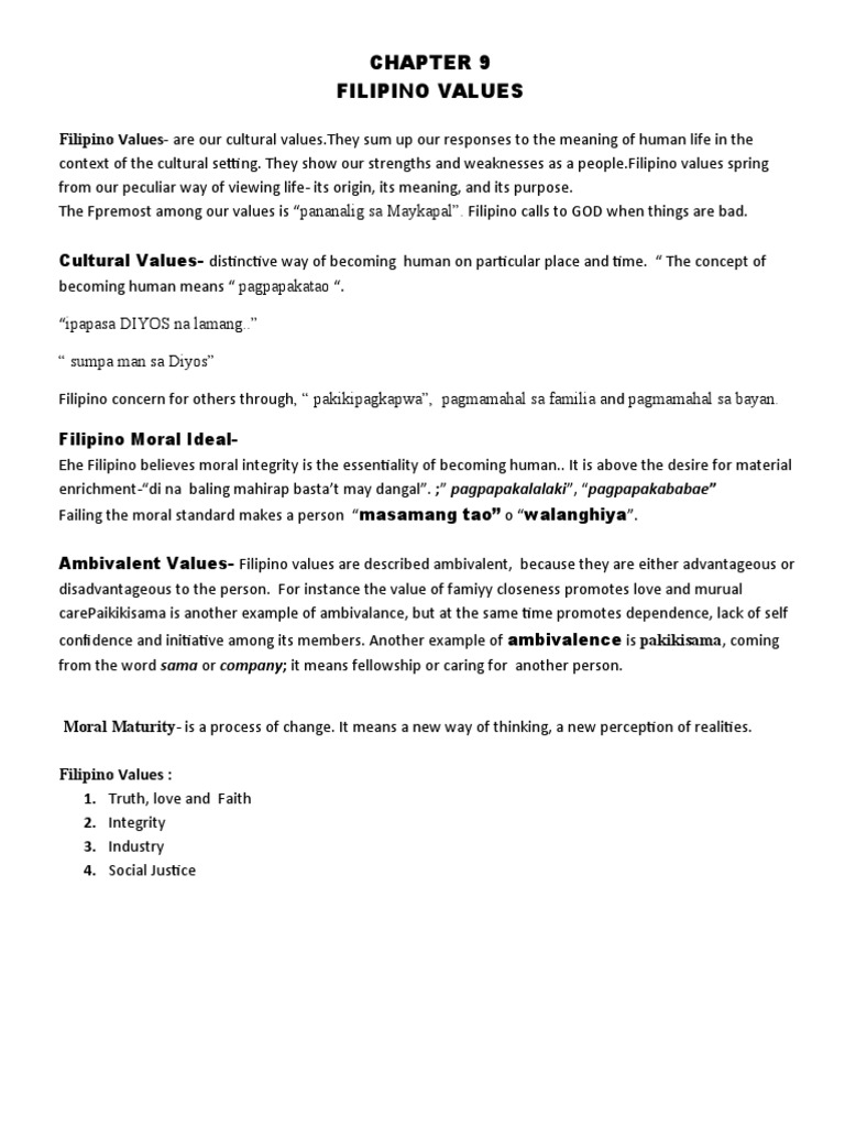 Chapter 9 Filipino Values | PDF