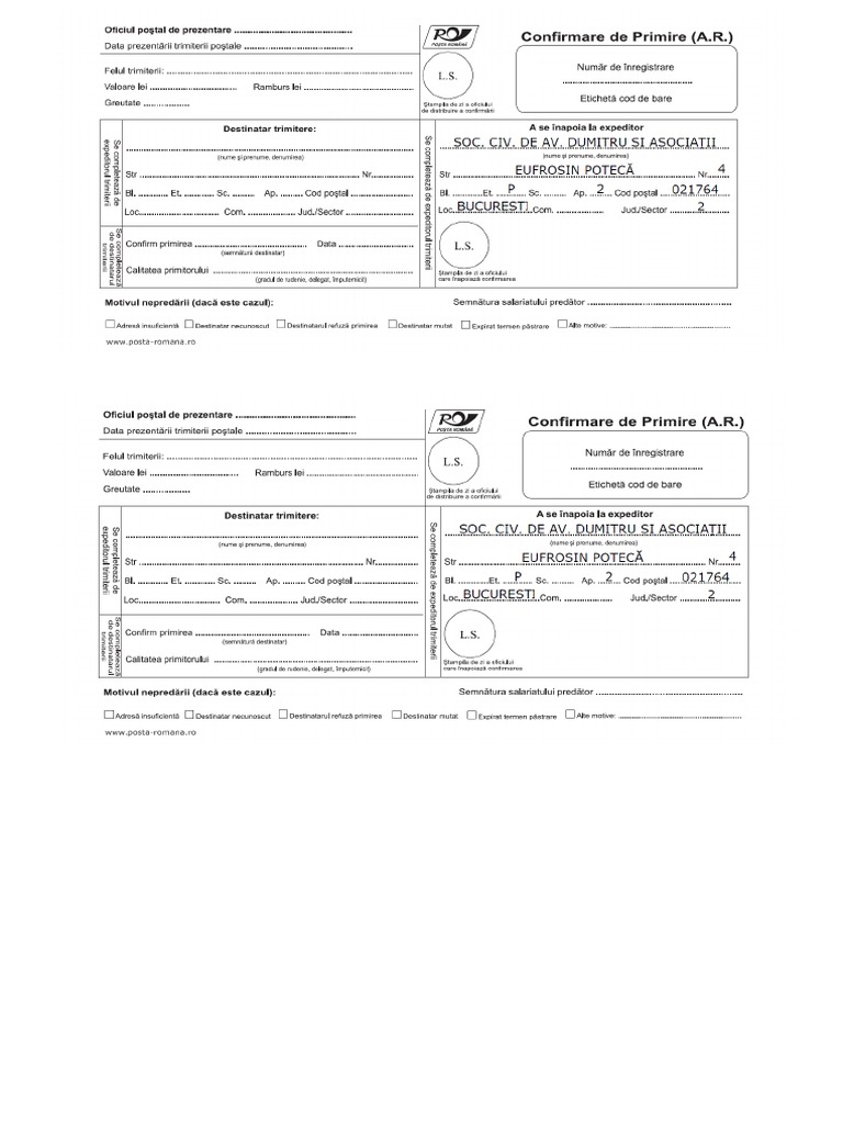 Confirmare de Primire Ar | PDF