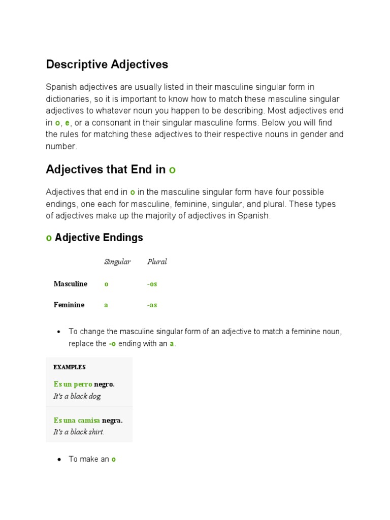 Descriptive Adjectives | PDF