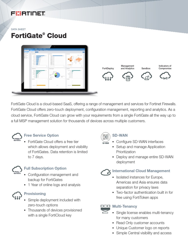 Fortigate Cloud: Free Service Option Sd-Wan | PDF | Cloud Computing | Computer Network