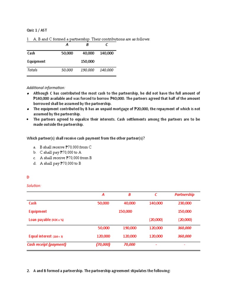 Partnership Formation and Operations Quiz | PDF | Partnership | Interest