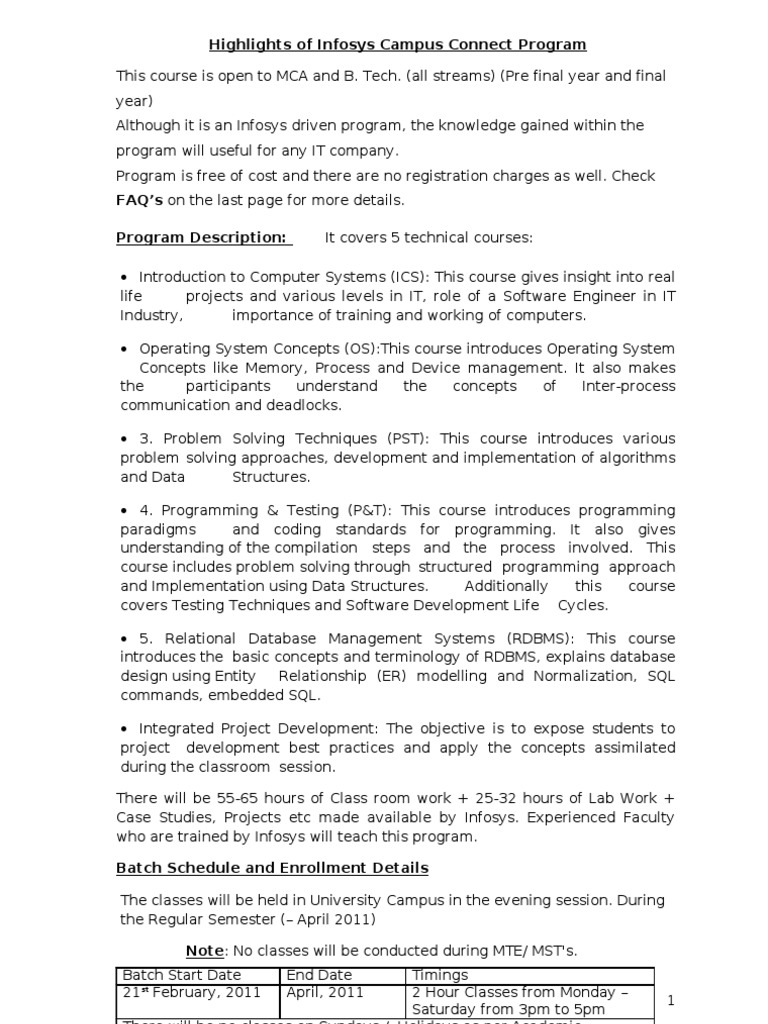 Infosys Campus Connect Program 19 Feb Pdf Computer Programming
