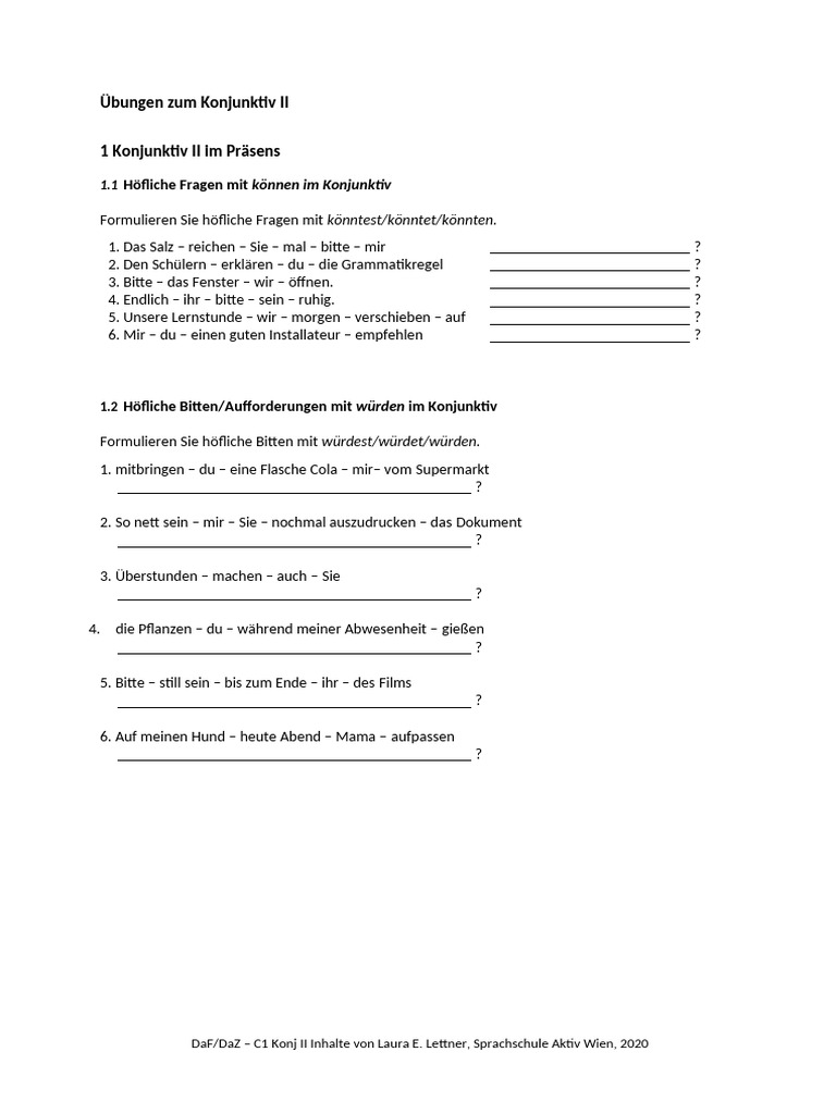 Grammatik Übungen Deutsch Konjunktiv II | PDF