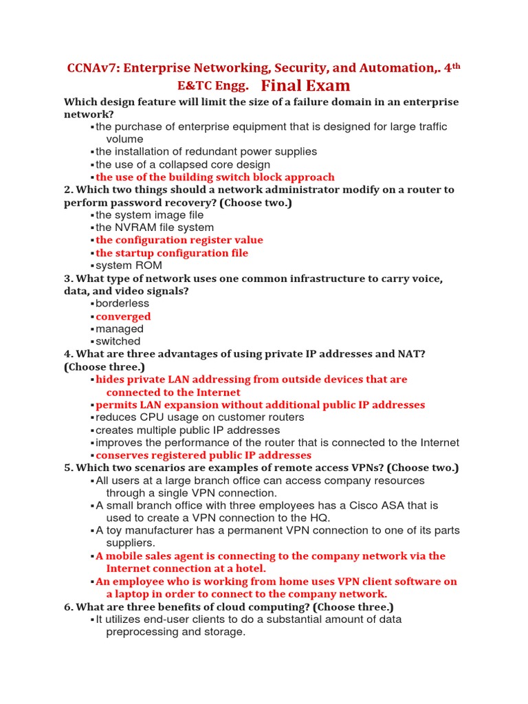 CCNAv7 - Enterprise Networking, Security, and Automation Final Exam ...
