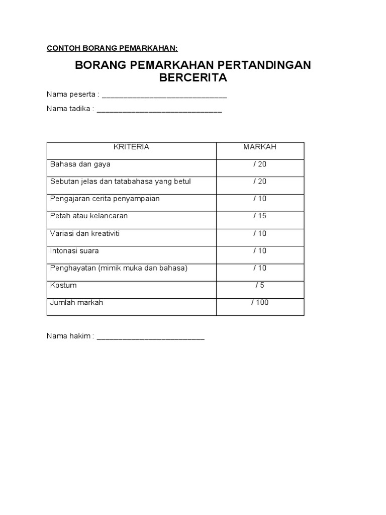 Contoh Borang Pemarkahan | PDF