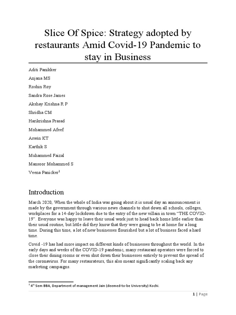 Case Study | PDF | Restaurants | Pandemic