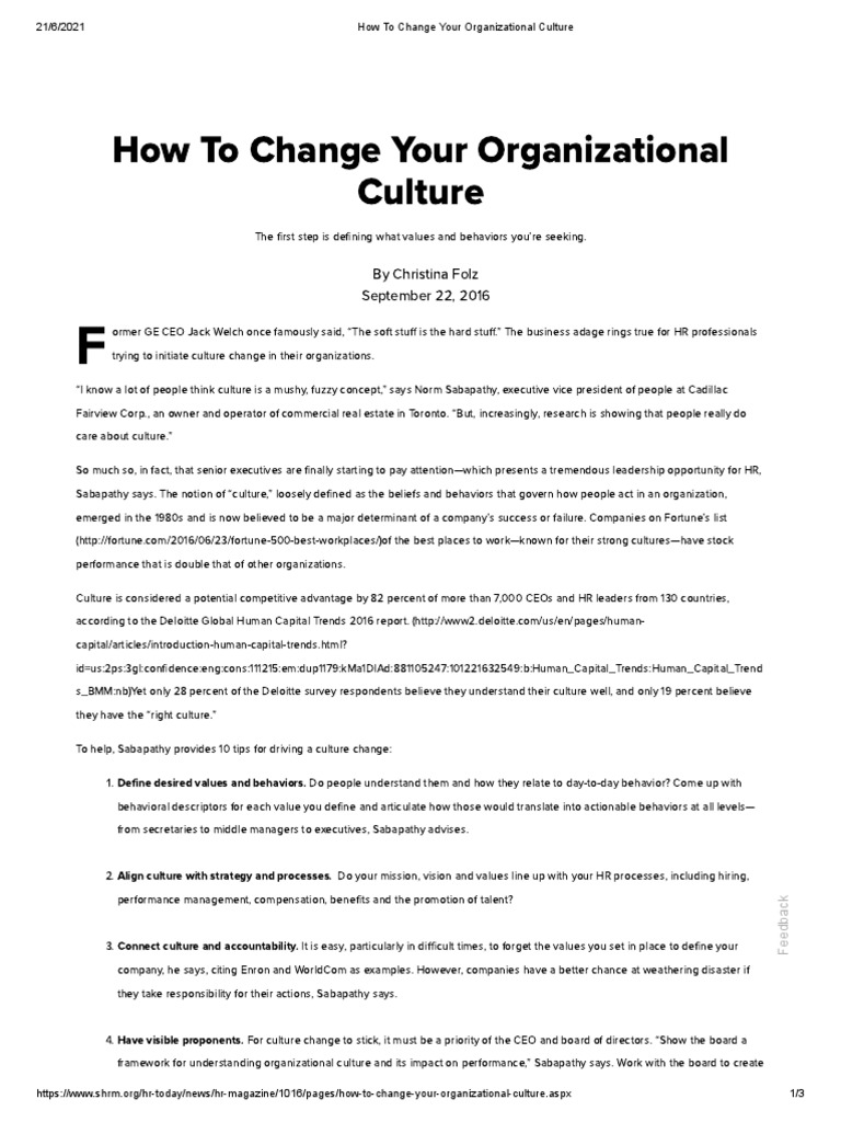 How To Change Your Organizational Culture | PDF | Organizational ...