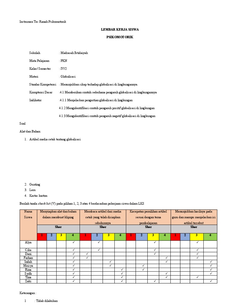 Instrumen Tes Ranah Psikomotorik | PDF