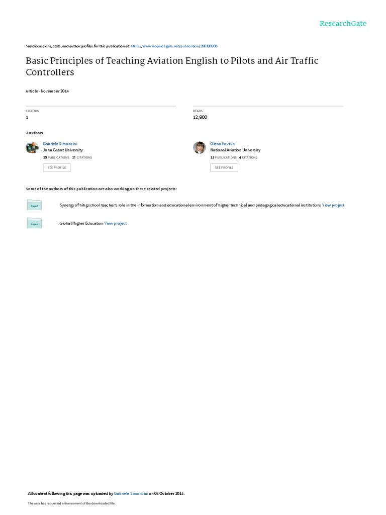 Basic Principles of Teaching Aviation English To Pilots and Air Traffic ...