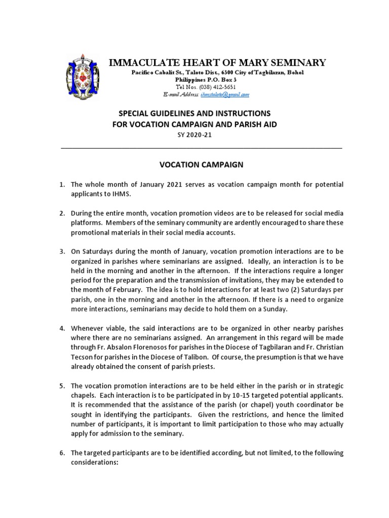 Guidelines For Vocation Promotion and Parish Aid 2021 Final Version ...