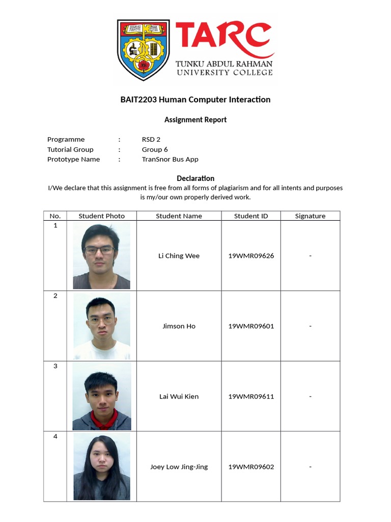Bait2203 Human Computer Interaction: Programme: RSD 2 Tutorial Group ...