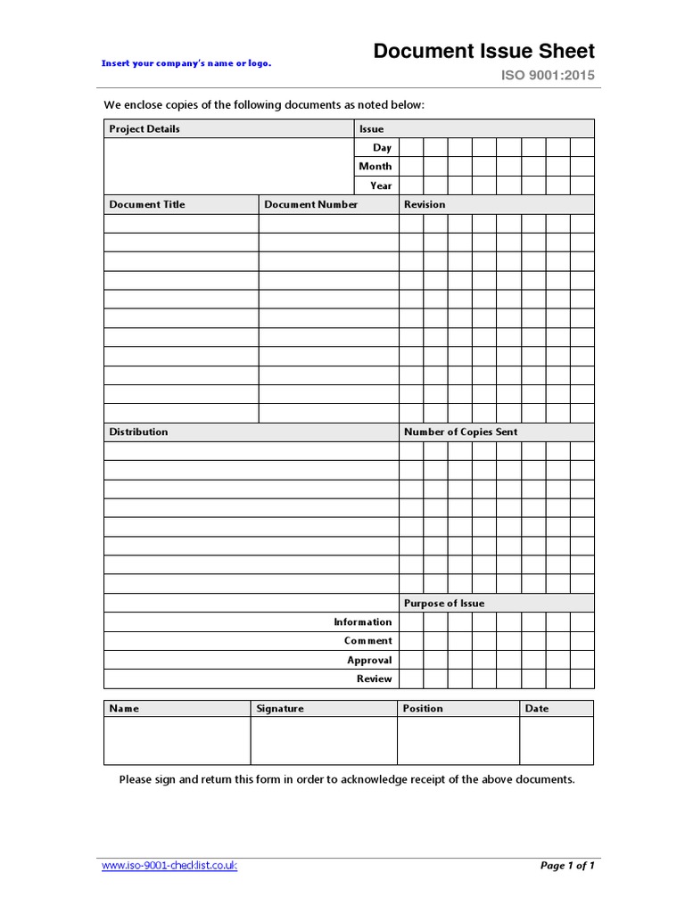 Document Issue Sheet SAMPLE | PDF